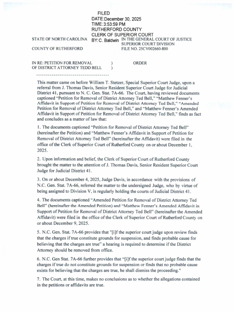Order On Petition For Removal of District Attorney Ted Bell | PDF