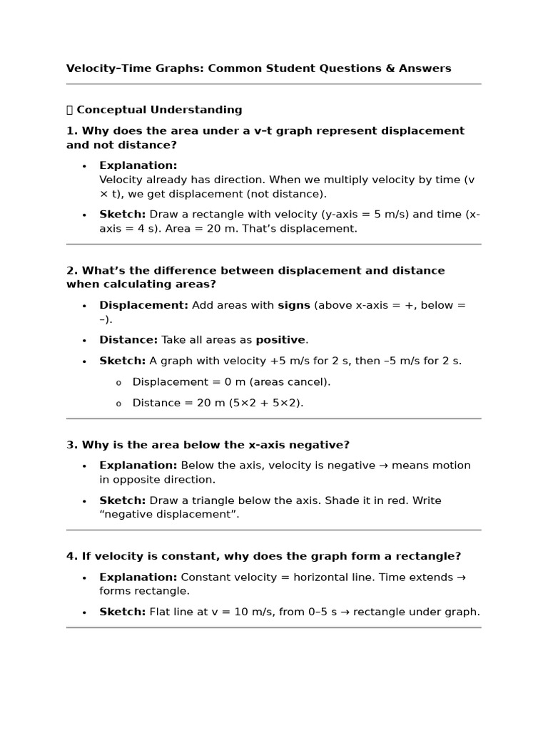 Velocity-Time Graphs: Key Q&A Guide | PDF | Velocity | Acceleration