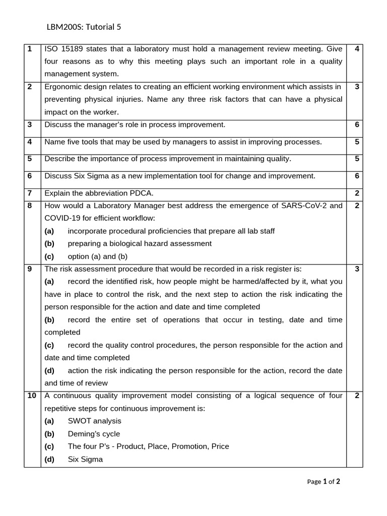 Tutorial 5 | PDF | Risk | Laboratories