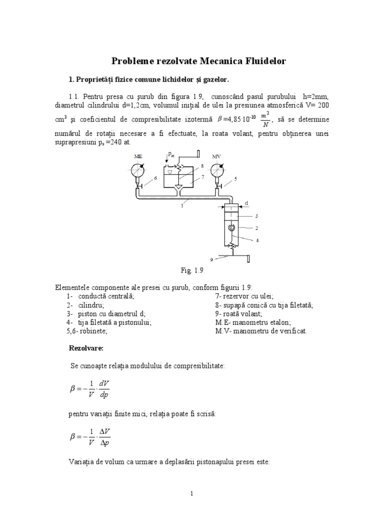 Probleme Mecanica Fluidelor | PDF