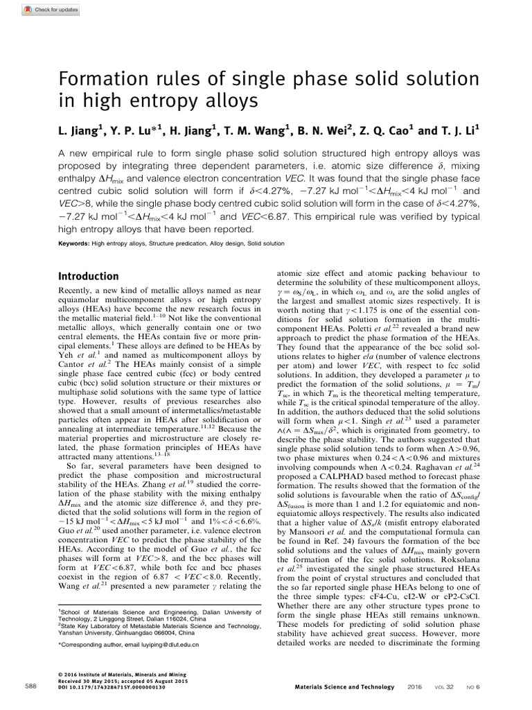 High Entropy Alloys: Solid Solution Rules | PDF | Metals | Physical ...