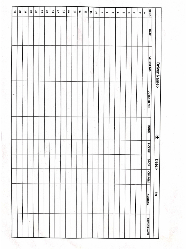 Driver Pick Up Drop Sheet | PDF