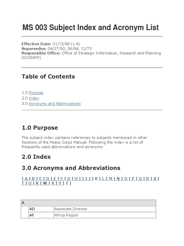 Appendix E. Peace Corps Acronyms and Abbreviations | PDF | Peace Corps ...