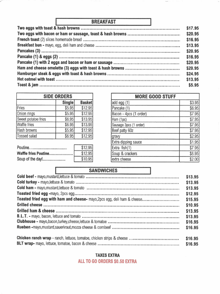 Toad River Cafe Menu Aug 2024 | PDF