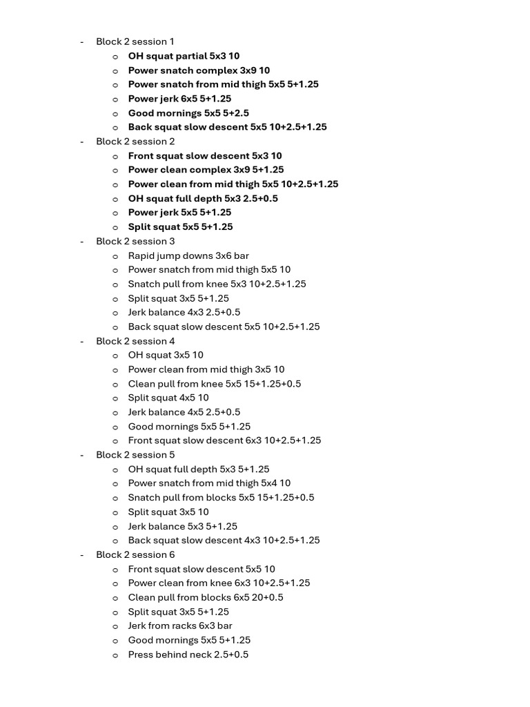 Block 2 Strength Training Sessions | PDF