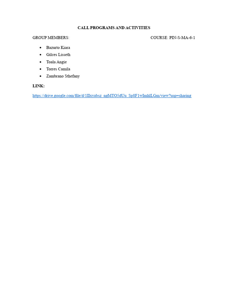 Call Programs and Activities | PDF