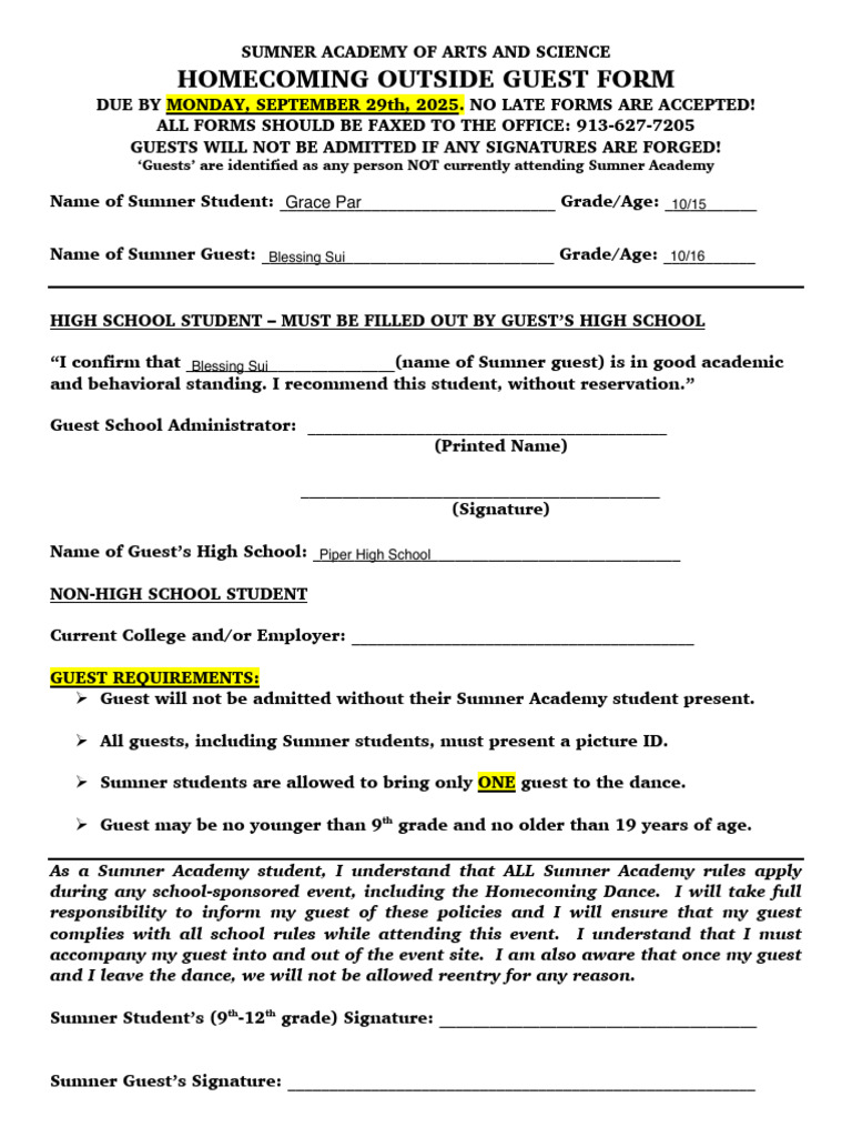 Sumner Academy Homecoming Guest Form | PDF | Schools