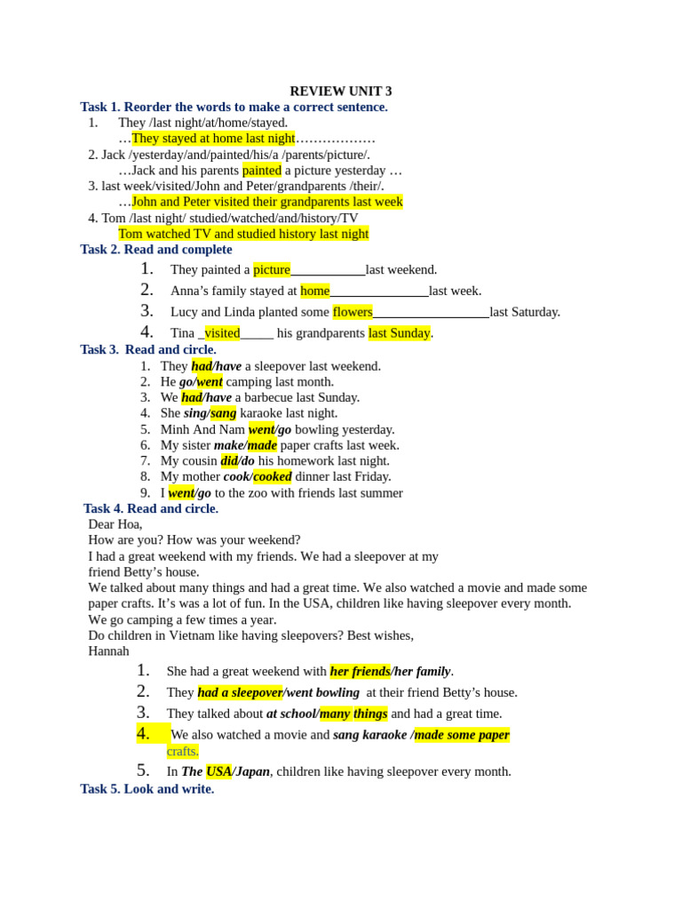Review Unit 3- Smart 5 | PDF