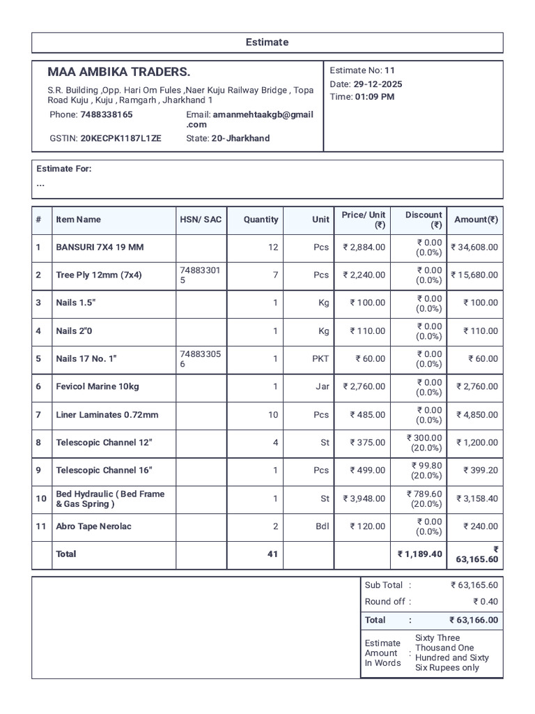 Estimate 11 29-12-2025 | PDF | Typographical Symbols | Reference