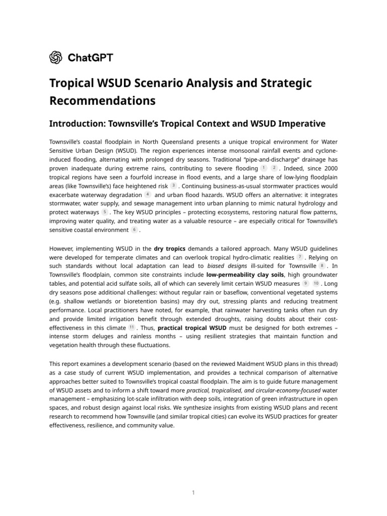 Tropical WSUD Scenario Analysis and Strategic Recommendations | PDF ...