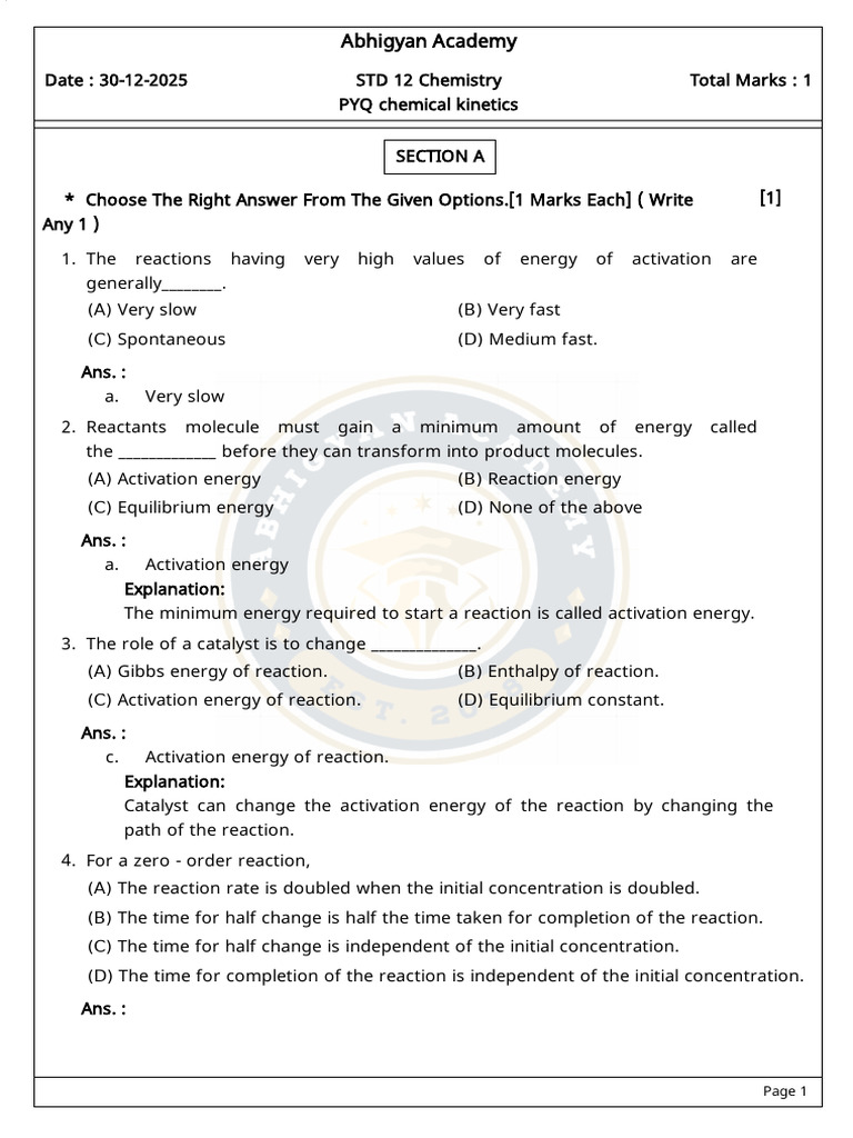 Chemistry Kinetics Exam Questions | PDF | Reaction Rate | Activation Energy