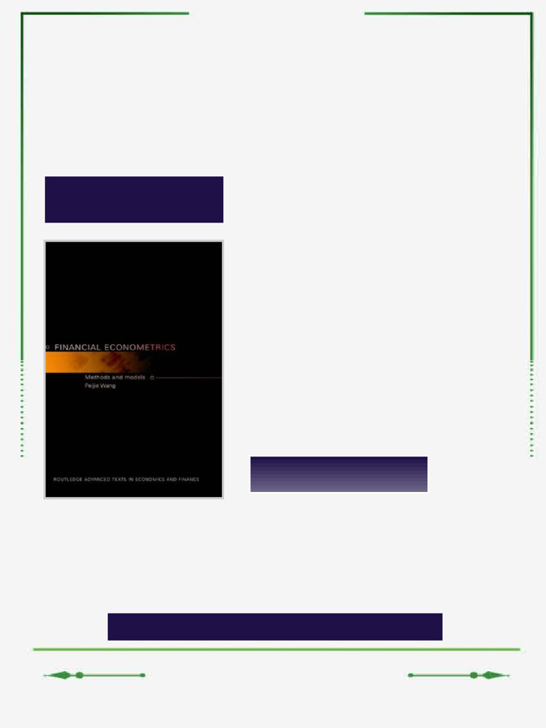 Financial Econometrics Methods and Models Routledge Advanced Texts in ...