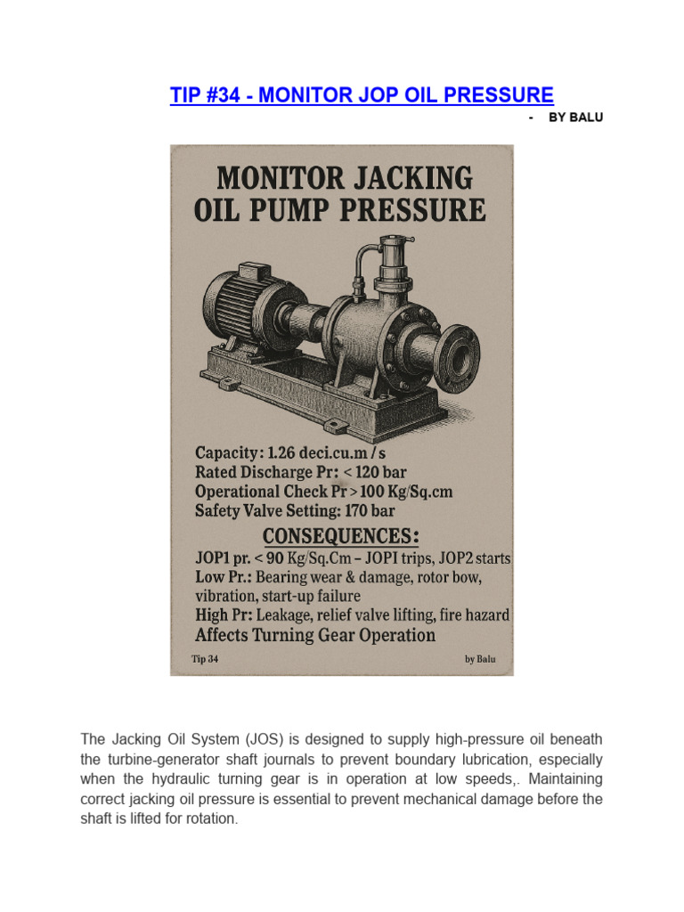 Tip #34 - Monitor Jop Oil Pressure | PDF | Pump | Valve