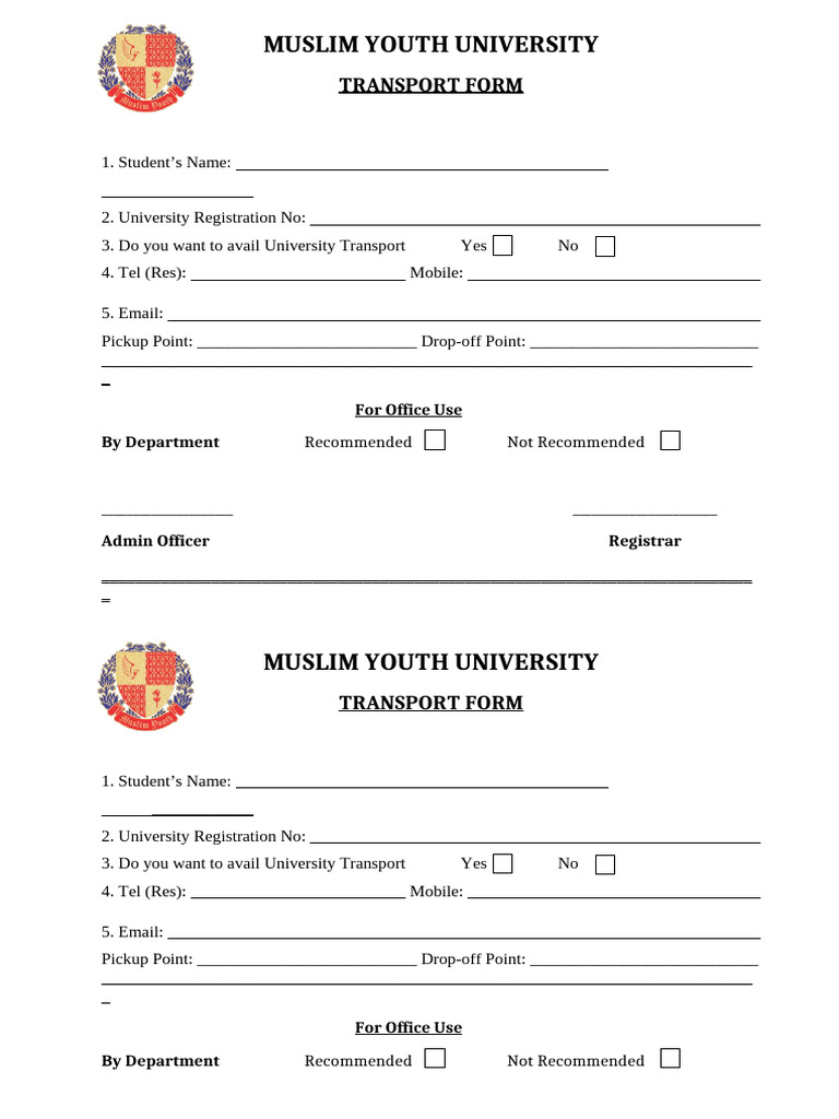 Muslim Youth University Transport Form | PDF