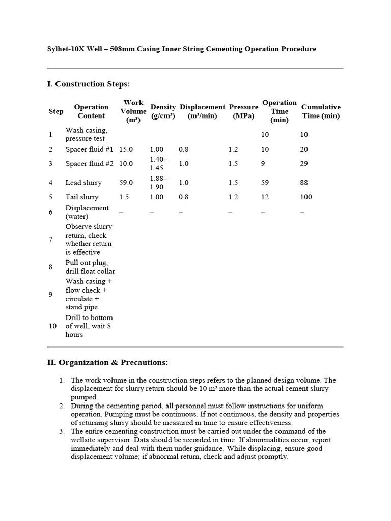 Cementing 20 Inch Casing | PDF | Casing (Borehole)