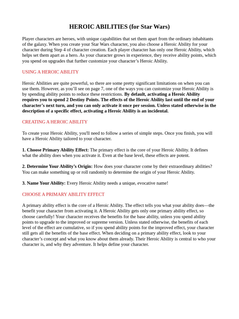 Genesys Heroic Abilities For Star Wars | PDF | Jedi