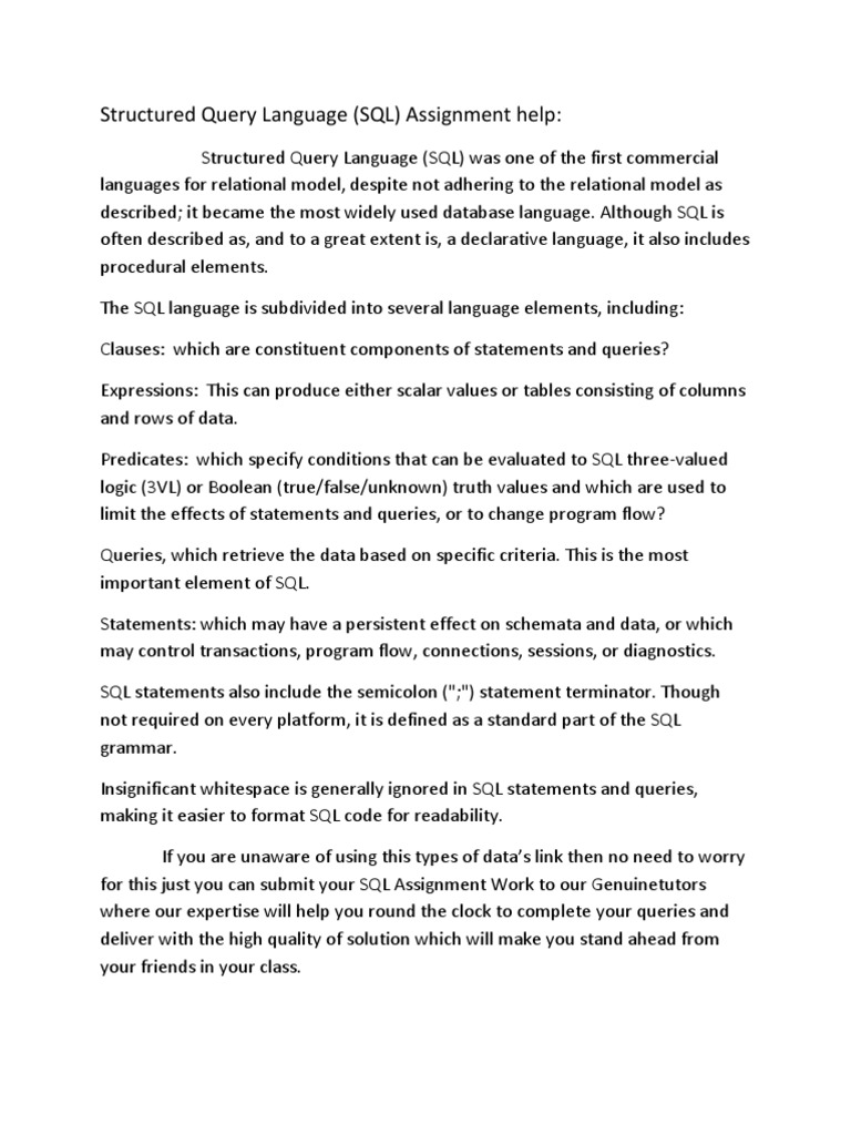 SQL Assignment Help for Students | PDF | Technology & Engineering