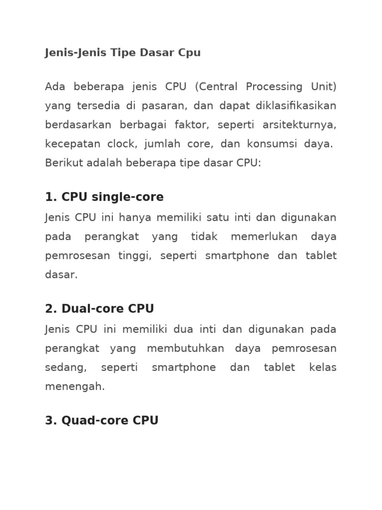 Tipe-Tipe Dasar CPU dan Fungsinya | PDF