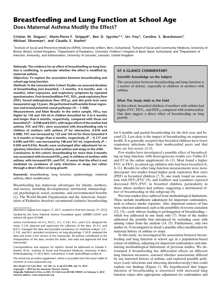 Breastfeeding and Lung Function at School Age | PDF | Breastfeeding ...