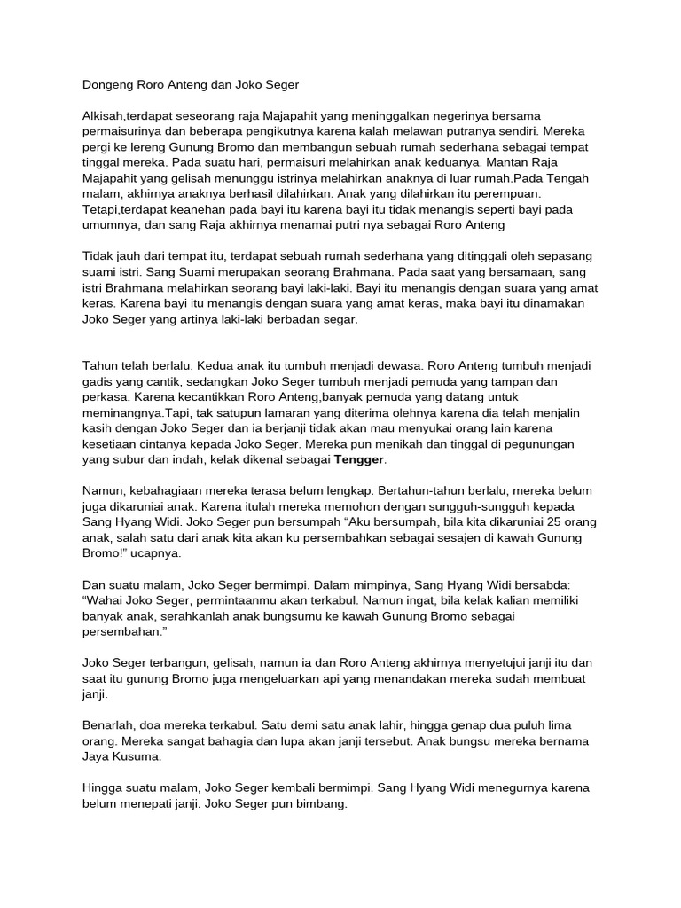 Kisah Roro Anteng dan Joko Seger | PDF