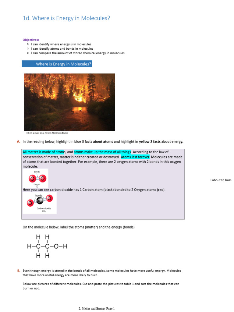 1d. Where Is Energy in Molecules | PDF | Molecules | Chemical Bond
