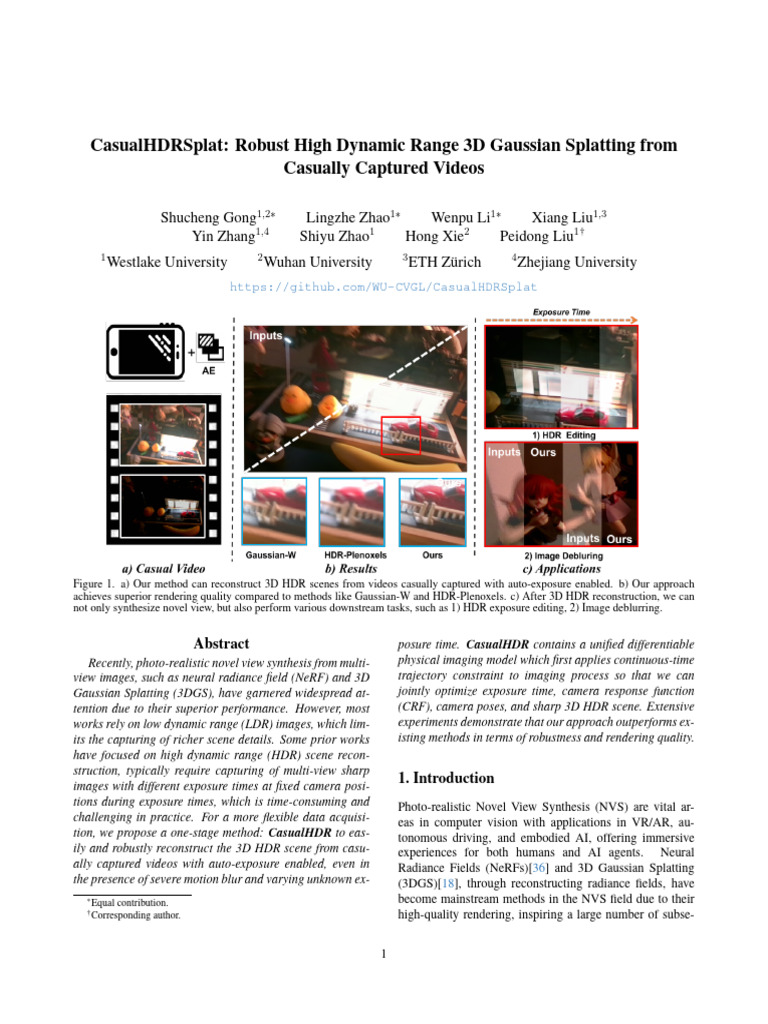 CasualHDRSplat Robust High Dynamic Range 3D Gaussi | PDF | Exposure ...