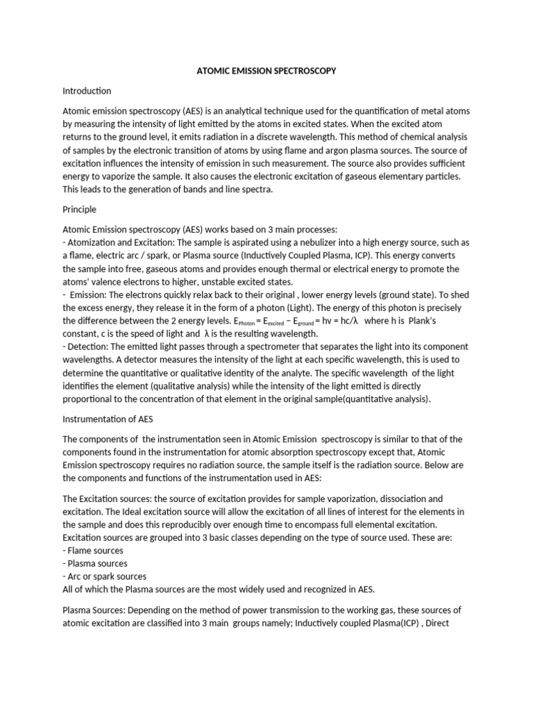 Atomic Emission Spectros | PDF | Emission Spectrum | Spectroscopy