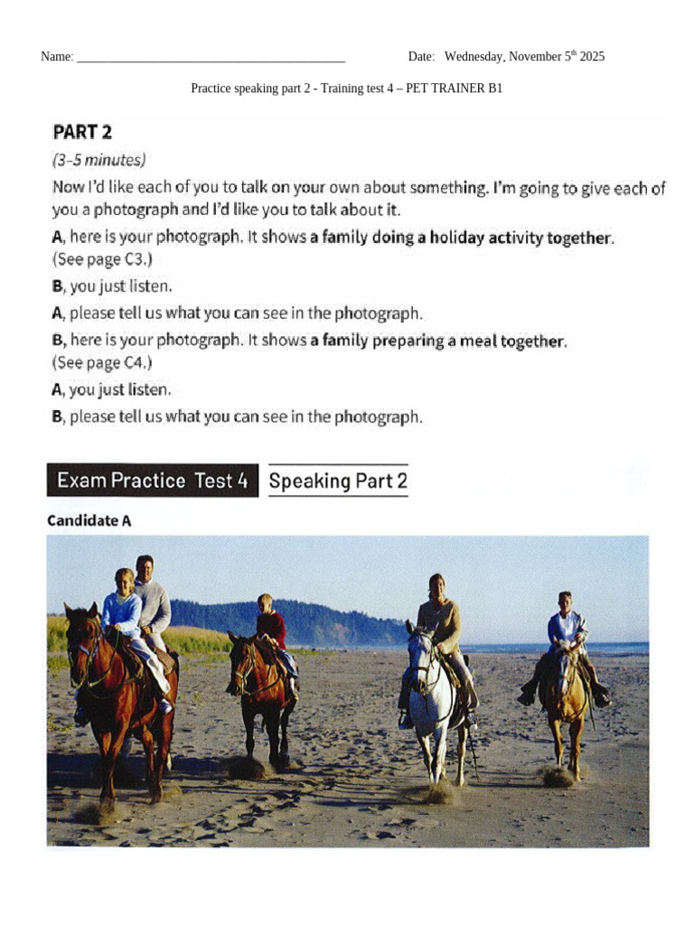 Practice Speaking Part 2 - Training Test 4 - PET TRAINER B1 | PDF