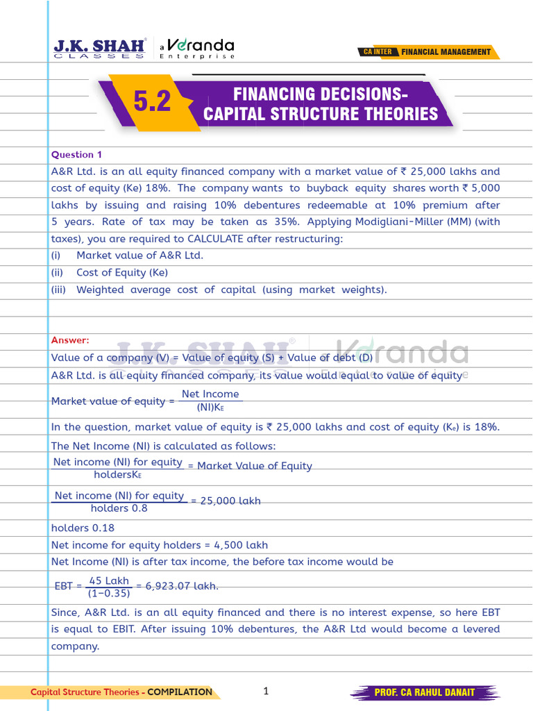 Capital Structure Theories Compilation | PDF | Cost Of Capital ...