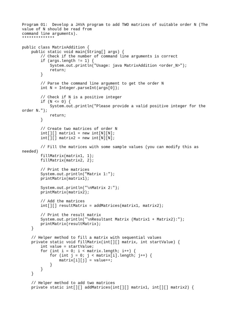 Program 01 Matrix Addition | PDF | Computer Programming | Software ...