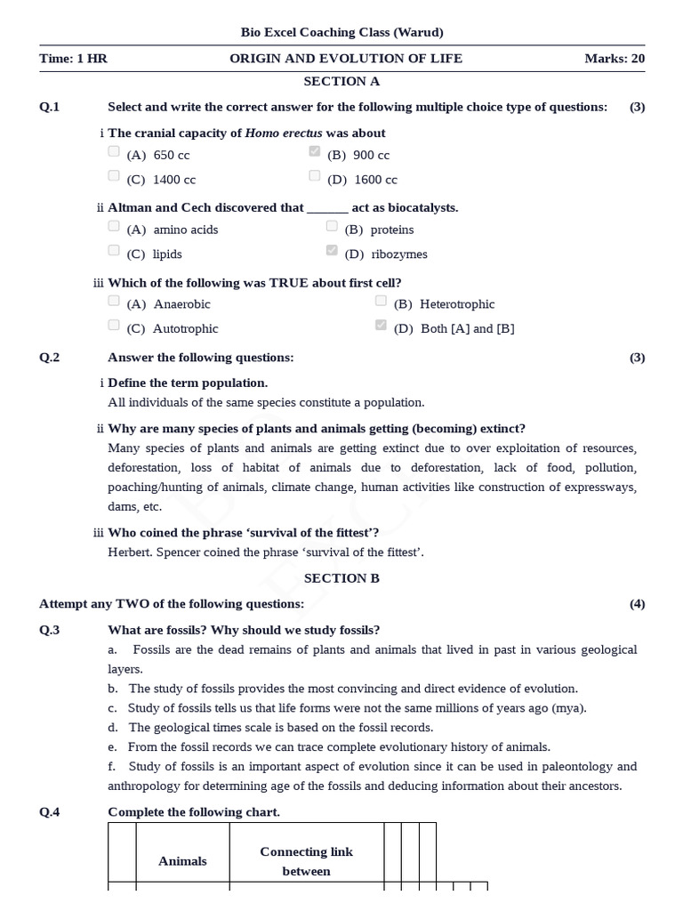 Bio Excel Coaching: Evolution of Life Exam | PDF | Nucleotides ...