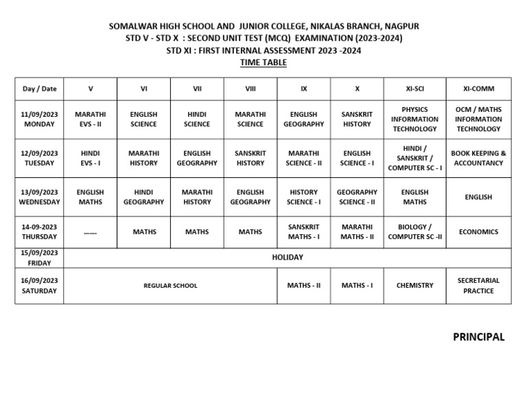 2nd U.T. (MCQ) Time Table | PDF