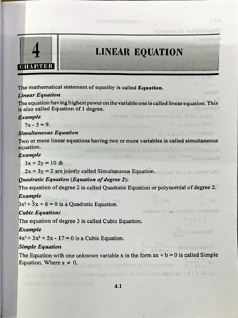 4 Linear Equation | PDF | Equations | Variable (Mathematics)