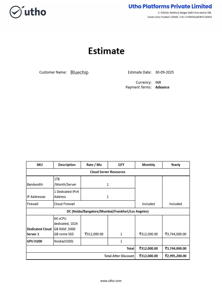 Estimate Format 3 | PDF | Cloud Computing | Computer Network