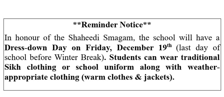Shaheedi Smagam Dress Down Reminder 2025 | PDF