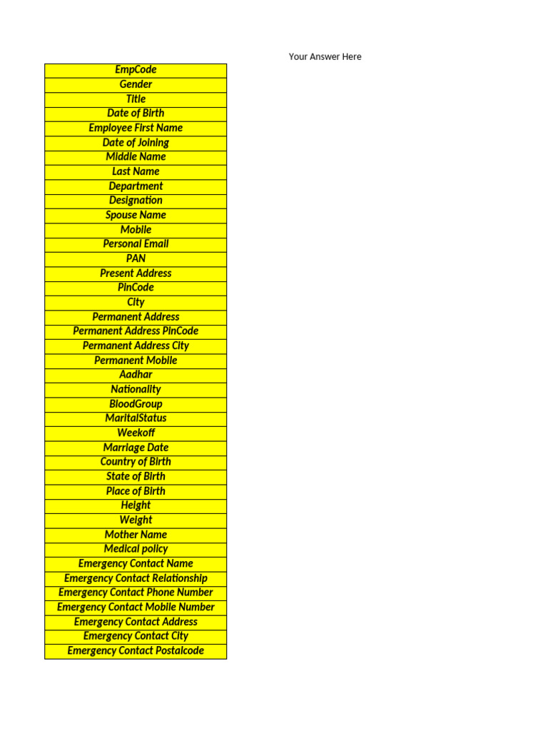 Employee Data Sheet | PDF