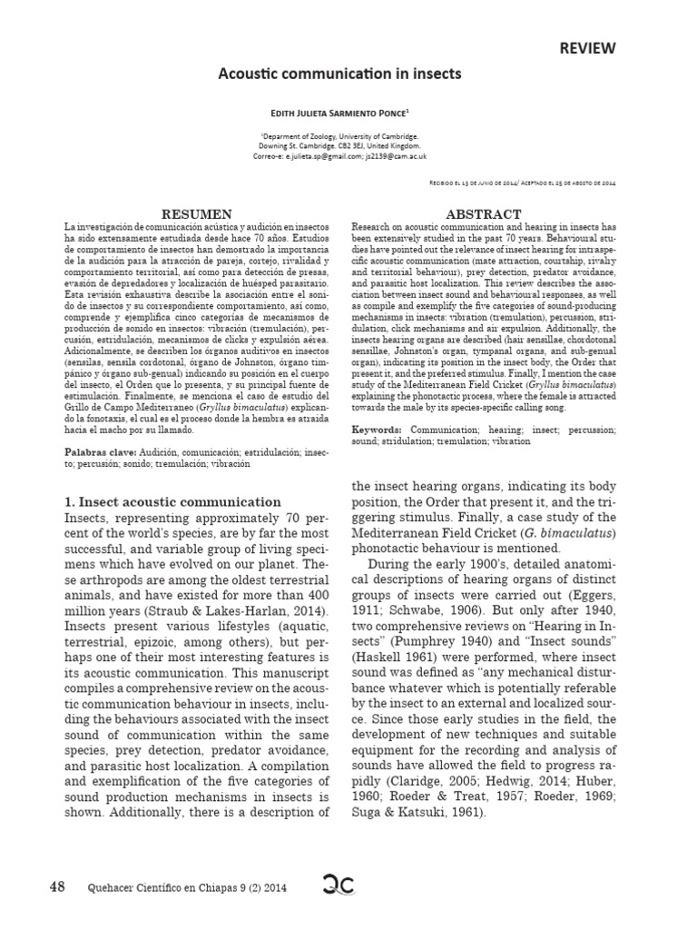 Insect Acoustic Communication Review | PDF | Zoology | Insects