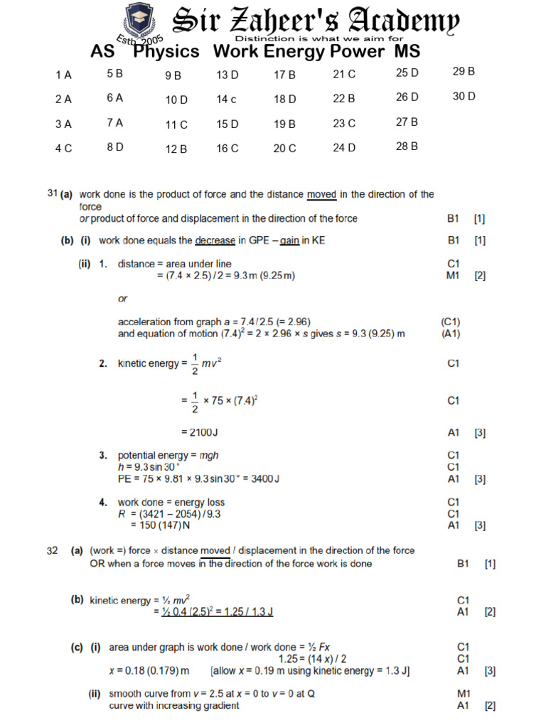 As Physics Work Energy Power MS | PDF