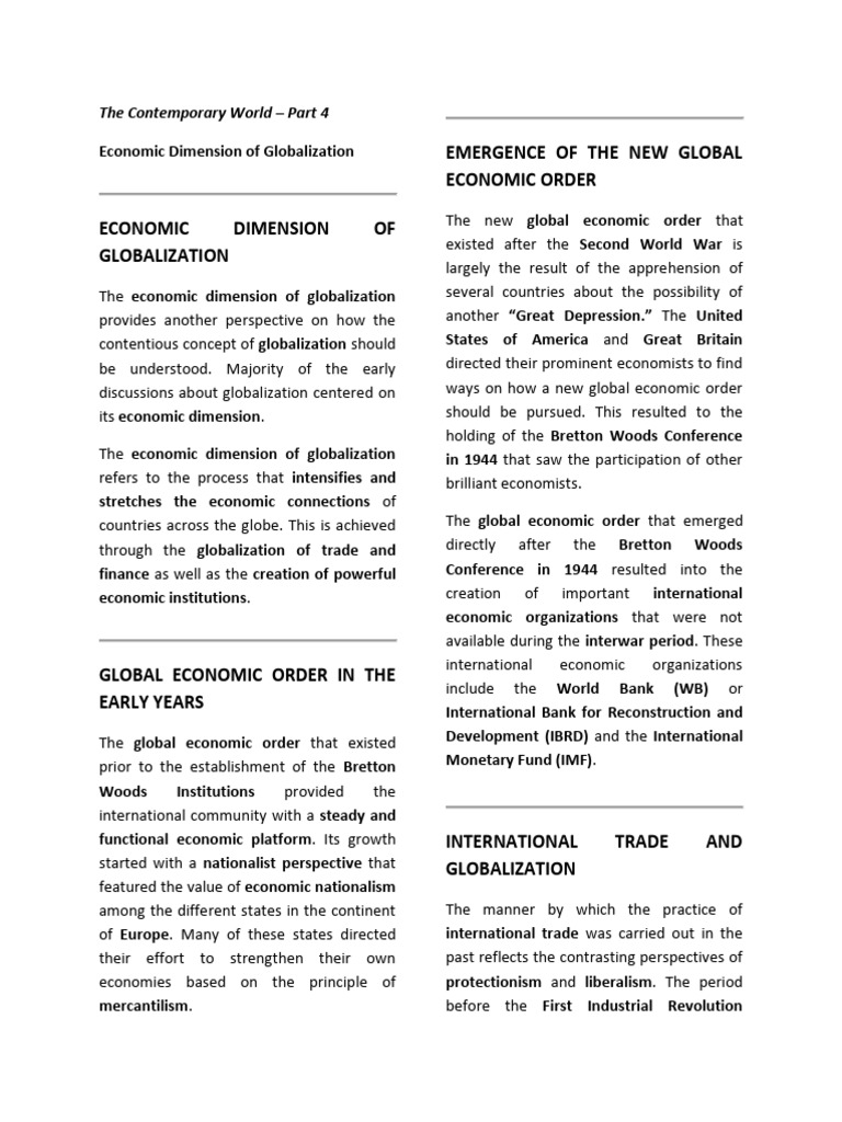 Economic Aspects of Globalization Explained | PDF | World Trade ...