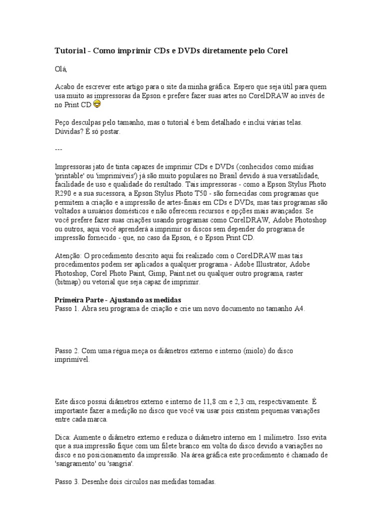 Tutorial Como Imprimir CD Pelo Corel | PDF | Impressora (informática ...