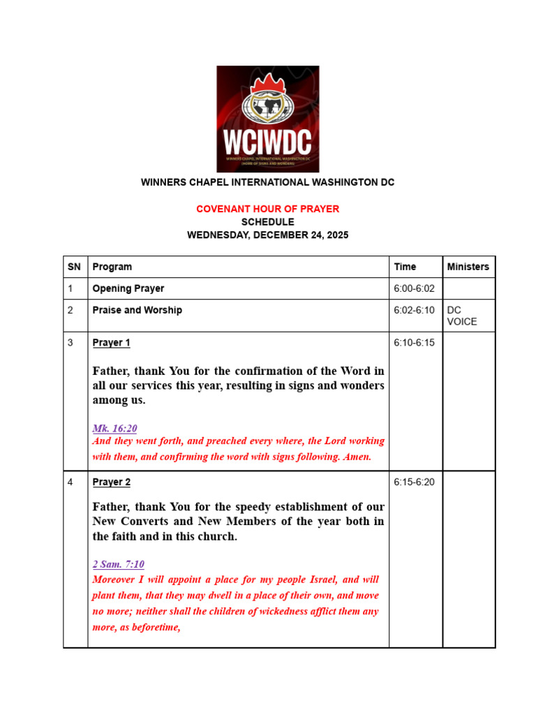 Chop Prayer Guideline Wci-Wdc 12-24-2025 | PDF | Prayer | Christian ...