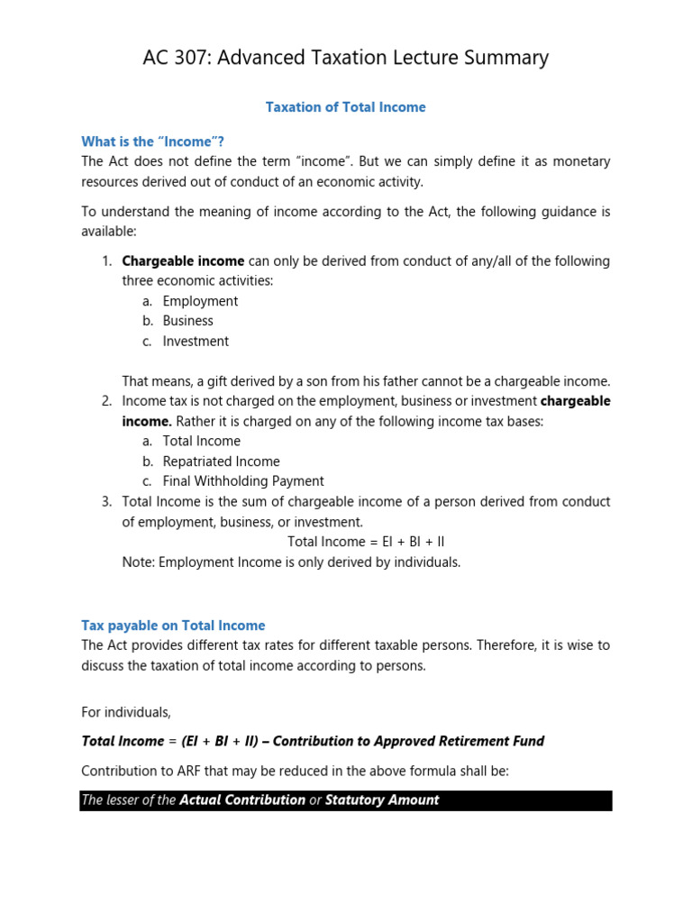 Taxation of Total Income Explained | PDF | Income | Taxes