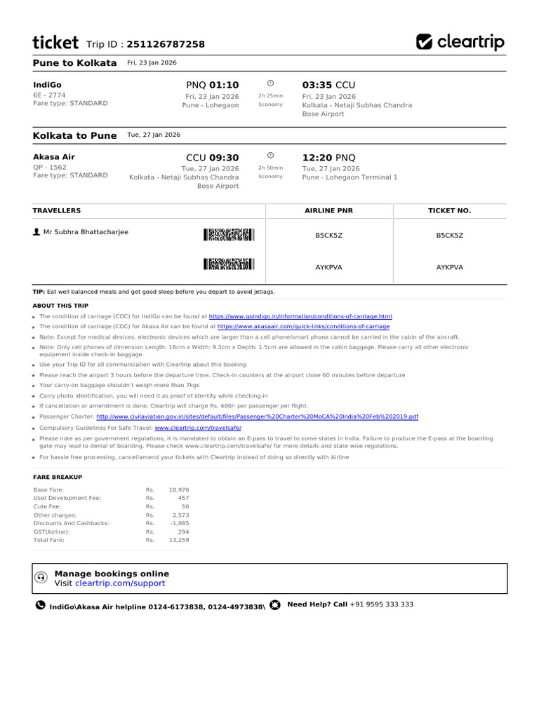 Cleartrip Flight E Ticket 2 | PDF | Aviation | Transport