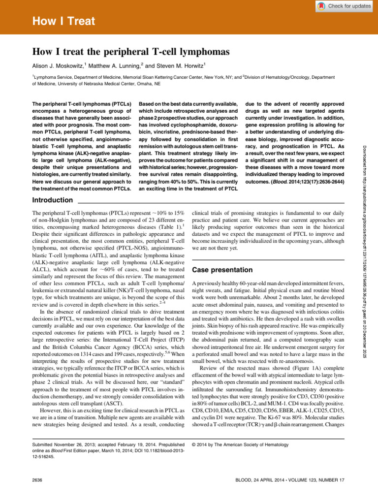 Treatment Strategies for Peripheral T-Cell Lymphomas | PDF | Lymphoma ...