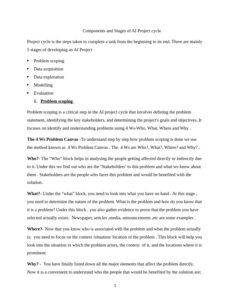 Components and Stages of AI Project Cycle | PDF | Artificial ...