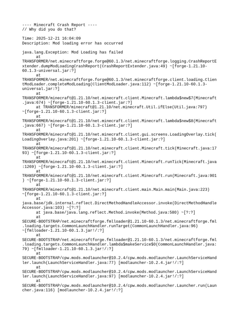 Minecraft Mod Loading Crash Report | PDF | Central Processing Unit ...