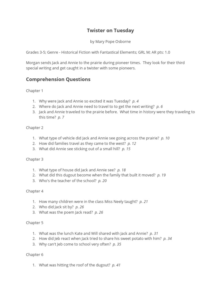 Twister On Tuesday - Comprehension Questions | PDF