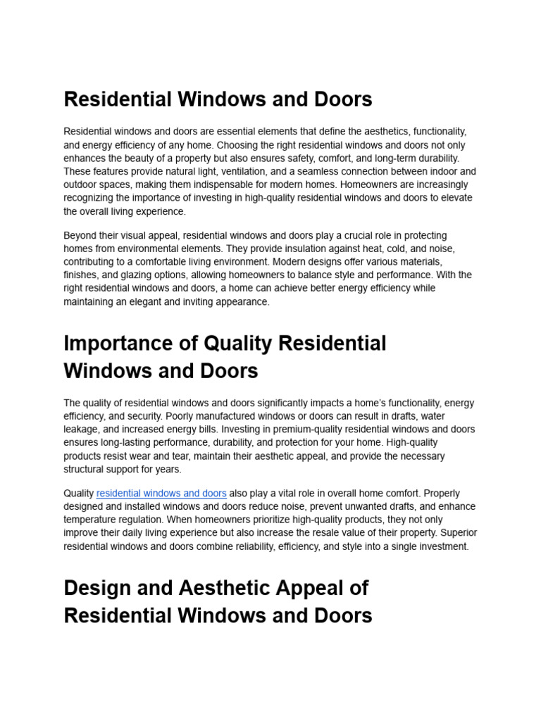 Essential Guide to Residential Windows & Doors | PDF | Window | Door