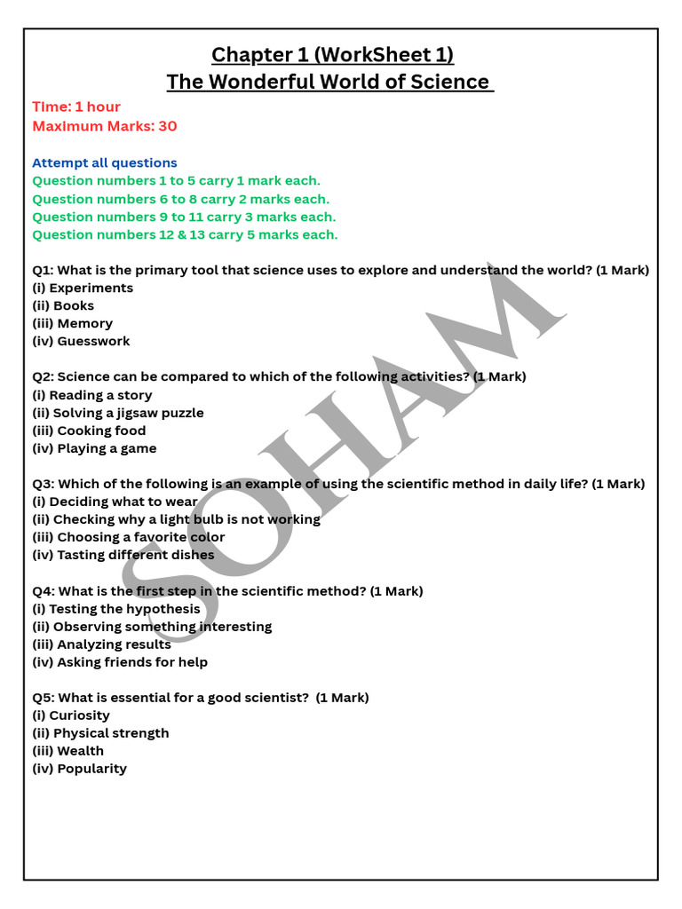 Chapter 1 (Test Sheet 1) The Wonderful World of Science | PDF | Science ...