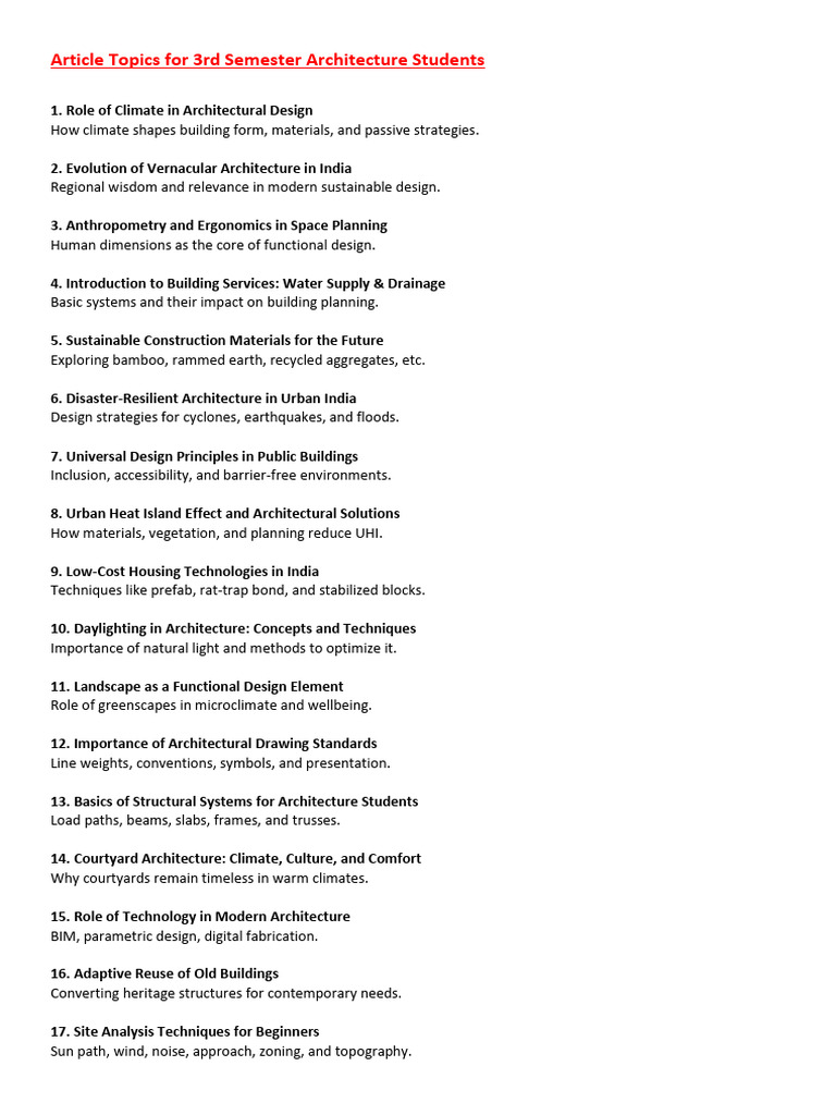 Article Topics for Architecture Students | PDF | Typefaces ...
